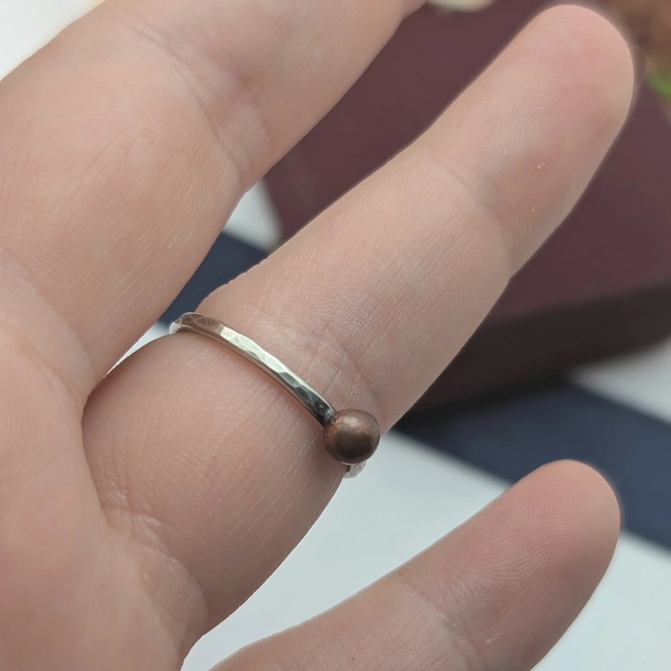 Sterling Silver Pebble Stacking Ring, Hammered Band | eBay UK