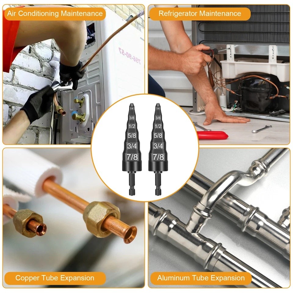 2PC Swaging Tube Expander Tool Drill Bit Set Air Conditioner Copper ...
