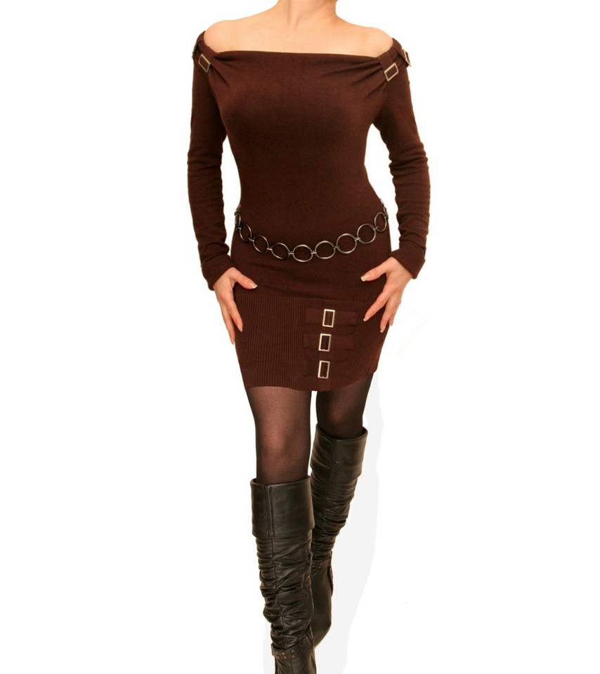 New Off the Shoulder Buckle Detail Tunic Jumper | eBay UK