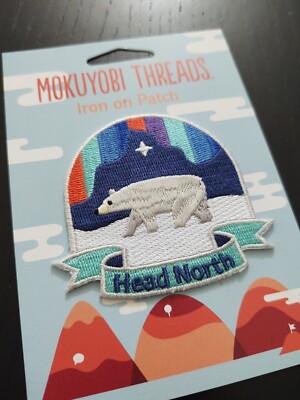 New Mokuyobi Iron On Patch Head North Polar Bear Aurora Arctic Outdoors ...