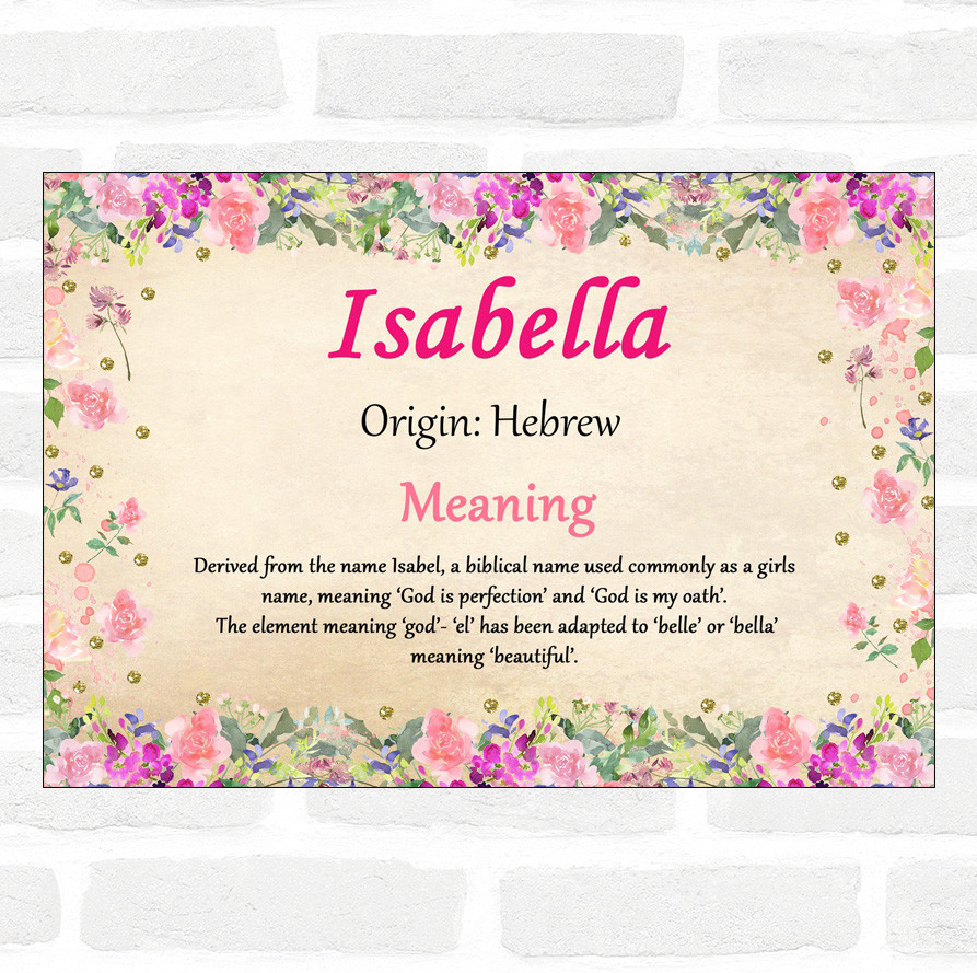 Isabella Name Meaning Floral Certificate | eBay