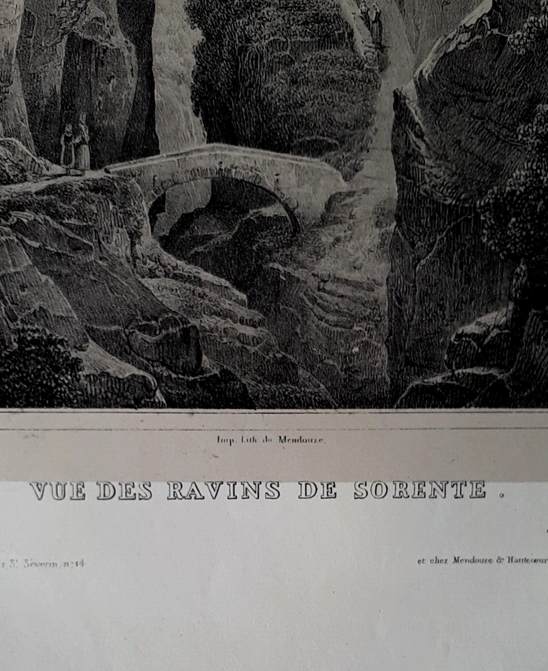 Rare Large Lithography Landscape 19th Ravines Of Sorente Italy Coignet ...