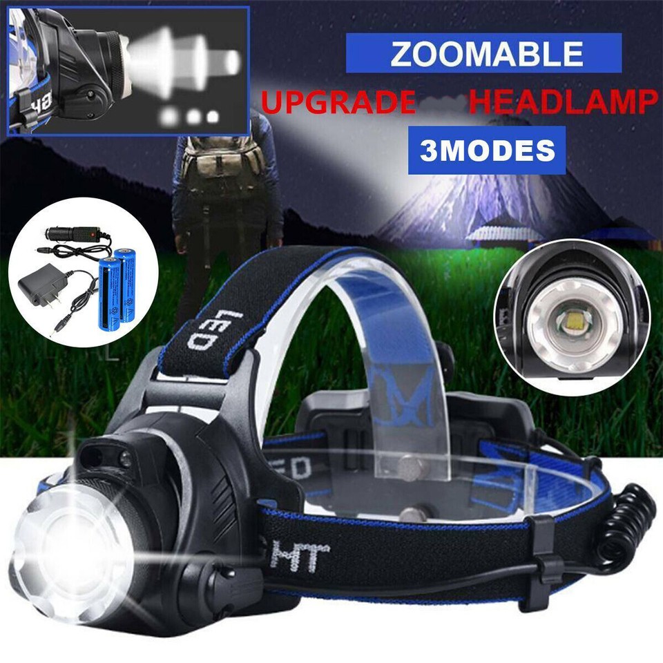 990000LM Rechargeable LED Headlamp Zoomable Flashlight Tactical ...