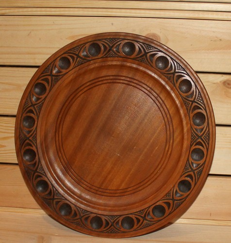 Vintage carved wood round wall hanging plate | eBay