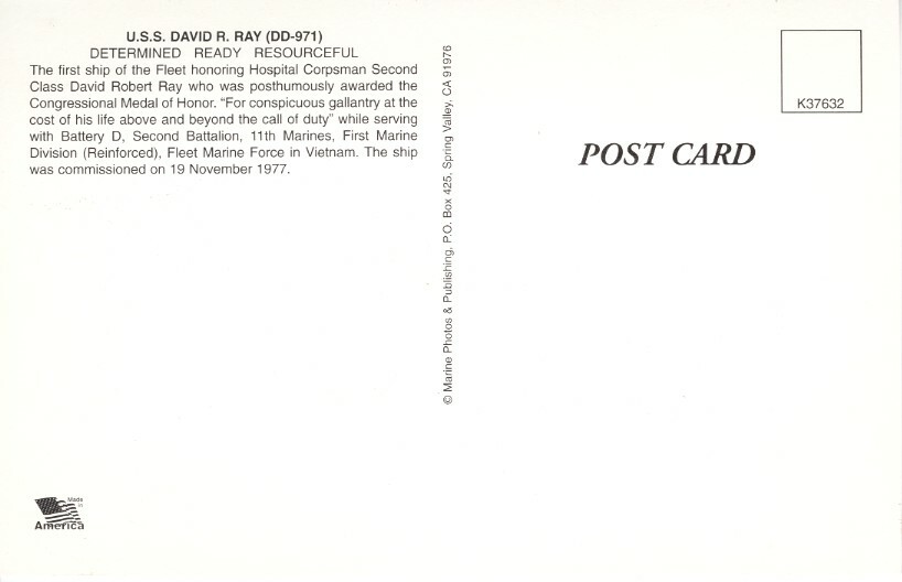 USS DAVID R RAY DD 971 US Navy Ship Postcard K37632 | eBay