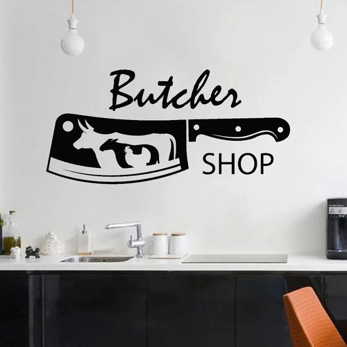 Butcher Shop Vinyl Wall Decal Knife Bull Chicken Sheep Meat Wall ...