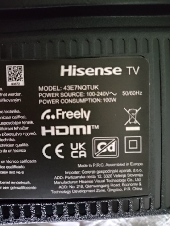 Hisense E7-Series MOD No 43E7NQTUK 43 Inch QLED Freely Smart TV | eBay UK
