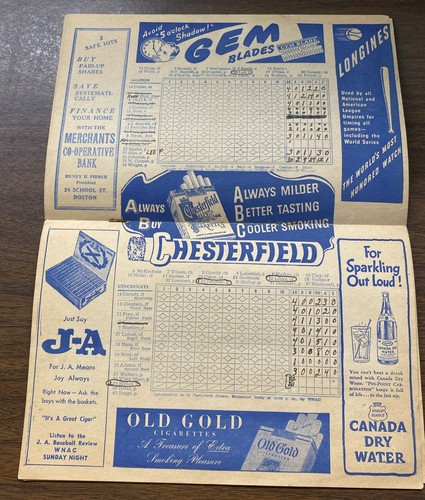 Vintage 1946 Boston Braves vs Cincinnati Reds Program Scorecard W/News ...