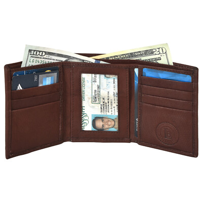 Genuine Leather Mens Wallet Slim Trifold Wallets For Men With ID Window ...