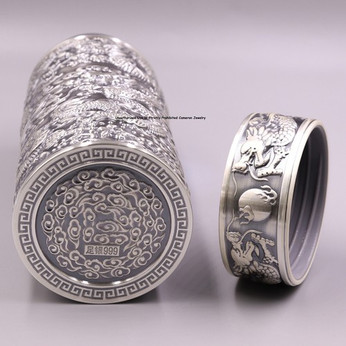 Pure S999 Fine Silver Drinking Cup Dragon Pattern Healthy Water Bottle ...