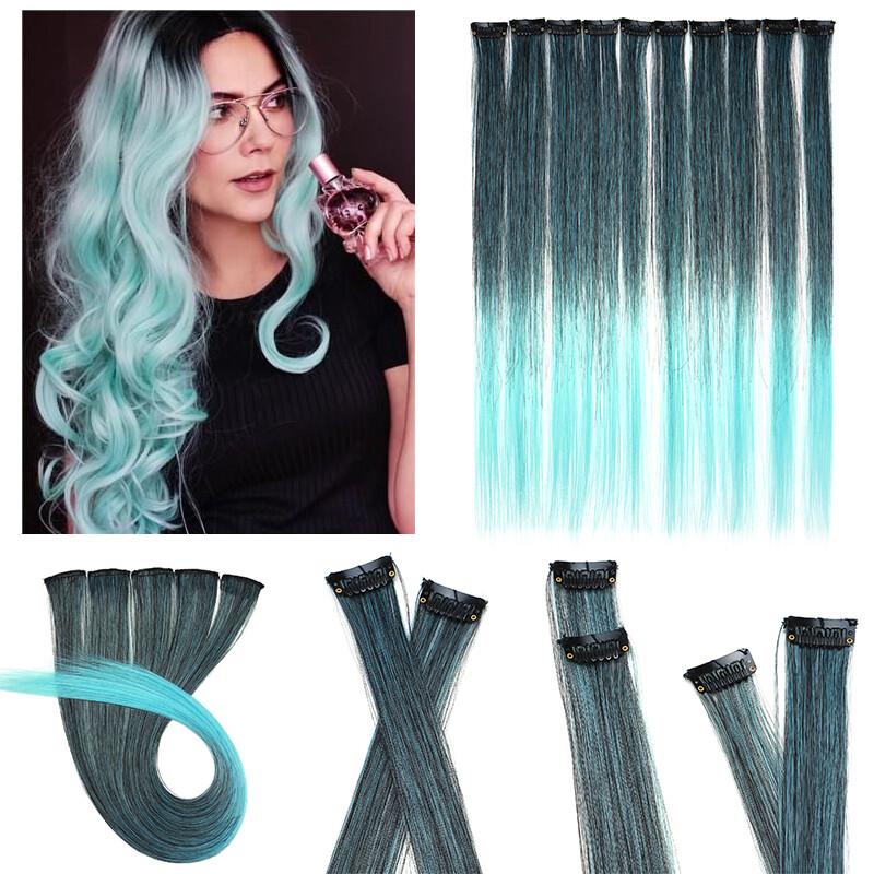 10PCS 20" Multi Pink Colour Clip In Highlight Streaks Hair Extensions ...