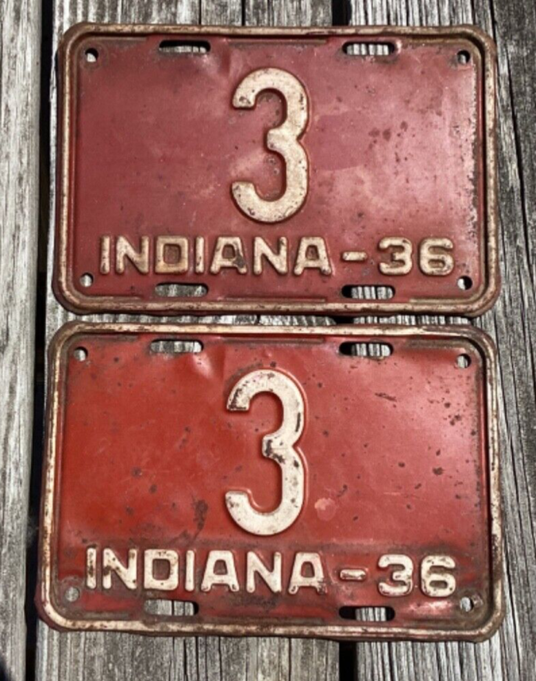 1936 INDIANA LICENSE PLATE PAIR LOW NUMBER 3 SHORTY CAR TAGS | eBay