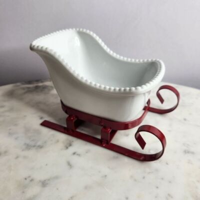 Godinger Gatherings Christmas Sleigh White Red Porcelain Candy Bowl ...