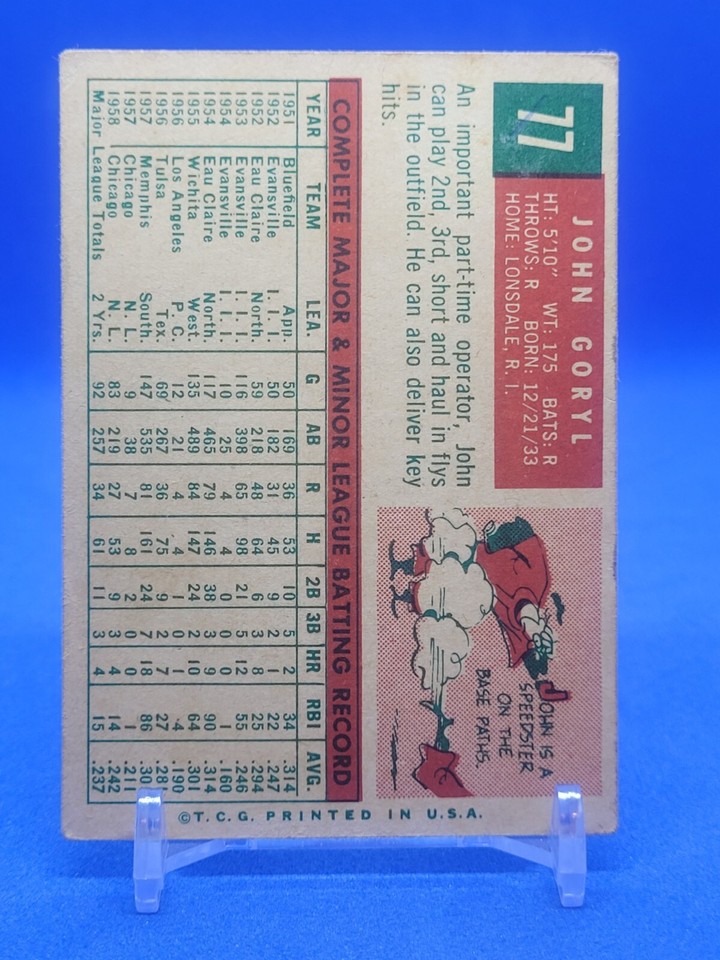1959 Topps #77 John Goryl Chicago Cubs VG | eBay