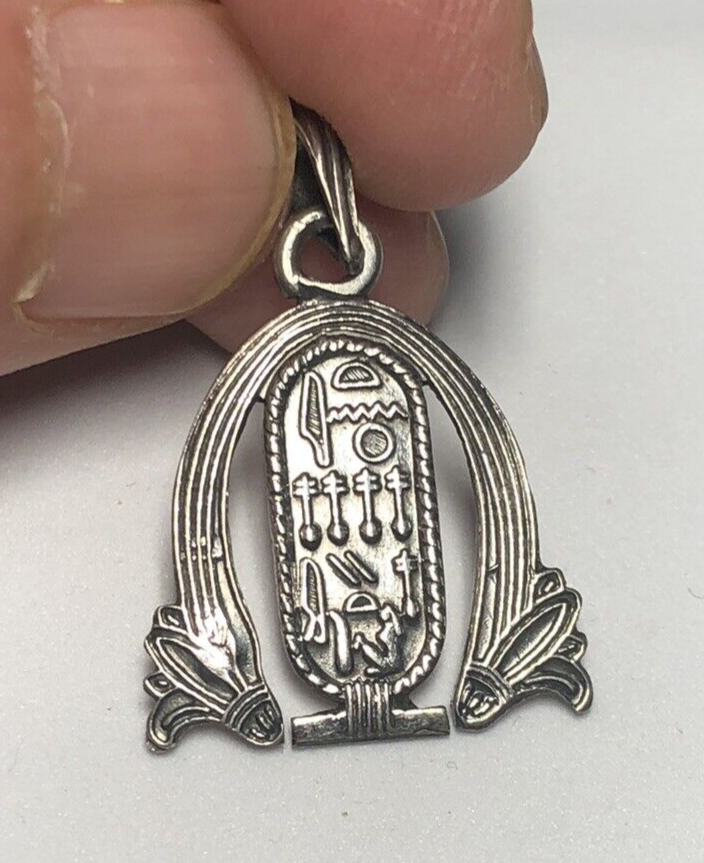 EGYPTIAN STERLING SILVER Nefertiti Lotus Hieroglyphics Cartouche ...