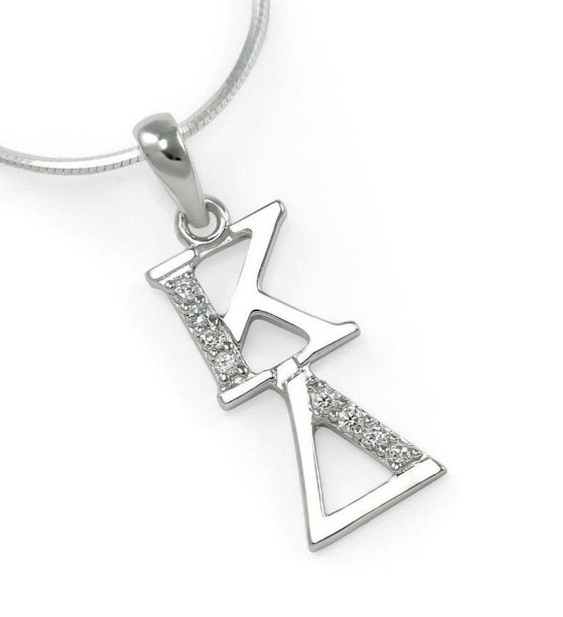 Kappa Delta sterling silver lavaliere pendant with simulated diamonds ...