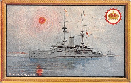 ENGLAND, NAVY BATTLESHIP HMS CAESAR IN HARBOR, ARTIST IMAGE WRENCH PUB ...