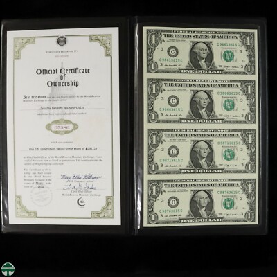 Sheet of 4 Notes - Series of 2009 $1 Federal Reserve Notes - FRC ...