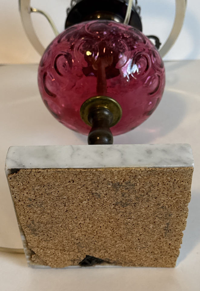 Vintage Fenton Cranberry Glass Coin Dot Optic Lamp Missing Shade Marble ...