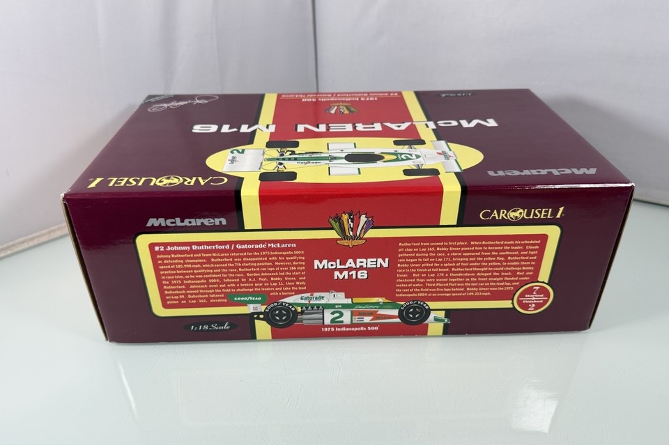 Carousel 1 McLaren M16 1975 Indy 500 #2 Rutherford #4803 Gatorade 1:18 ...