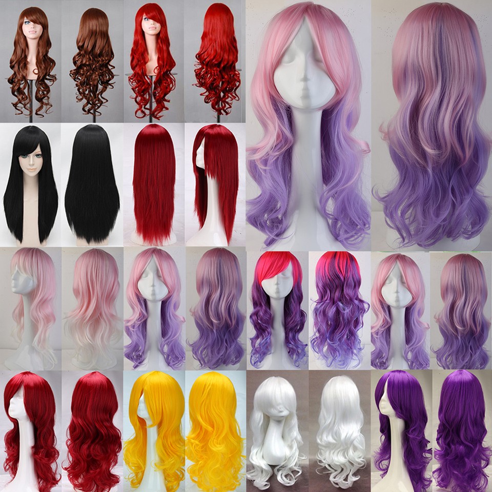 US stock long straight wavy cosplay wig full wigs costume party heat ...