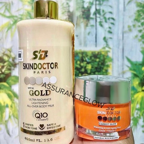 Skin Doctor Gold Whitening Body Milk Lotion + Carrot Glow Face Cream ...
