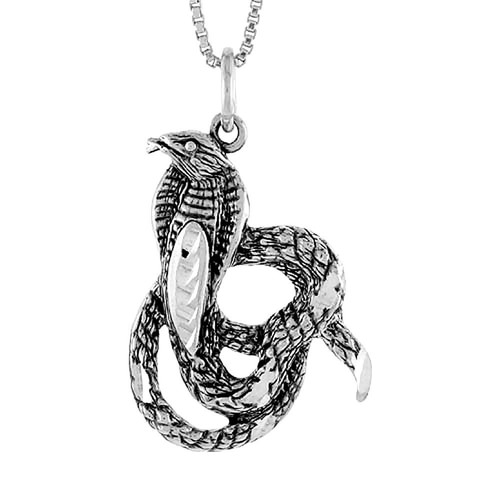Sterling Silver Cobra Snake Pendant / Charm, Italian Box Chain | eBay