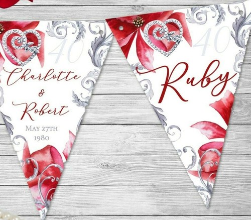Personalised Ruby Wedding Anniversary 40 Year Party Celebration Bunting ...