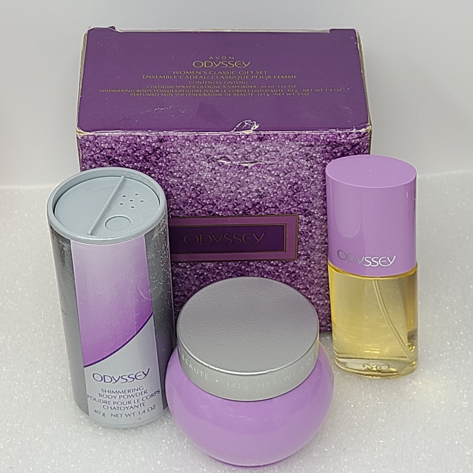 Vintage Avon Odyssey Trio Gift Set Perfume Spray Body Talc Softener | eBay