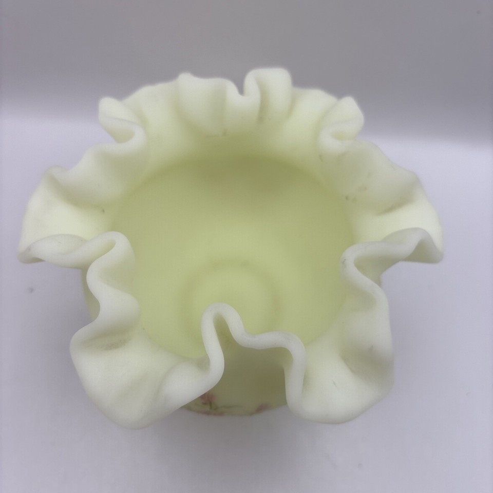 Vintage Fenton Yellow Lime Green Custard Glass Handpainted Flowers ...