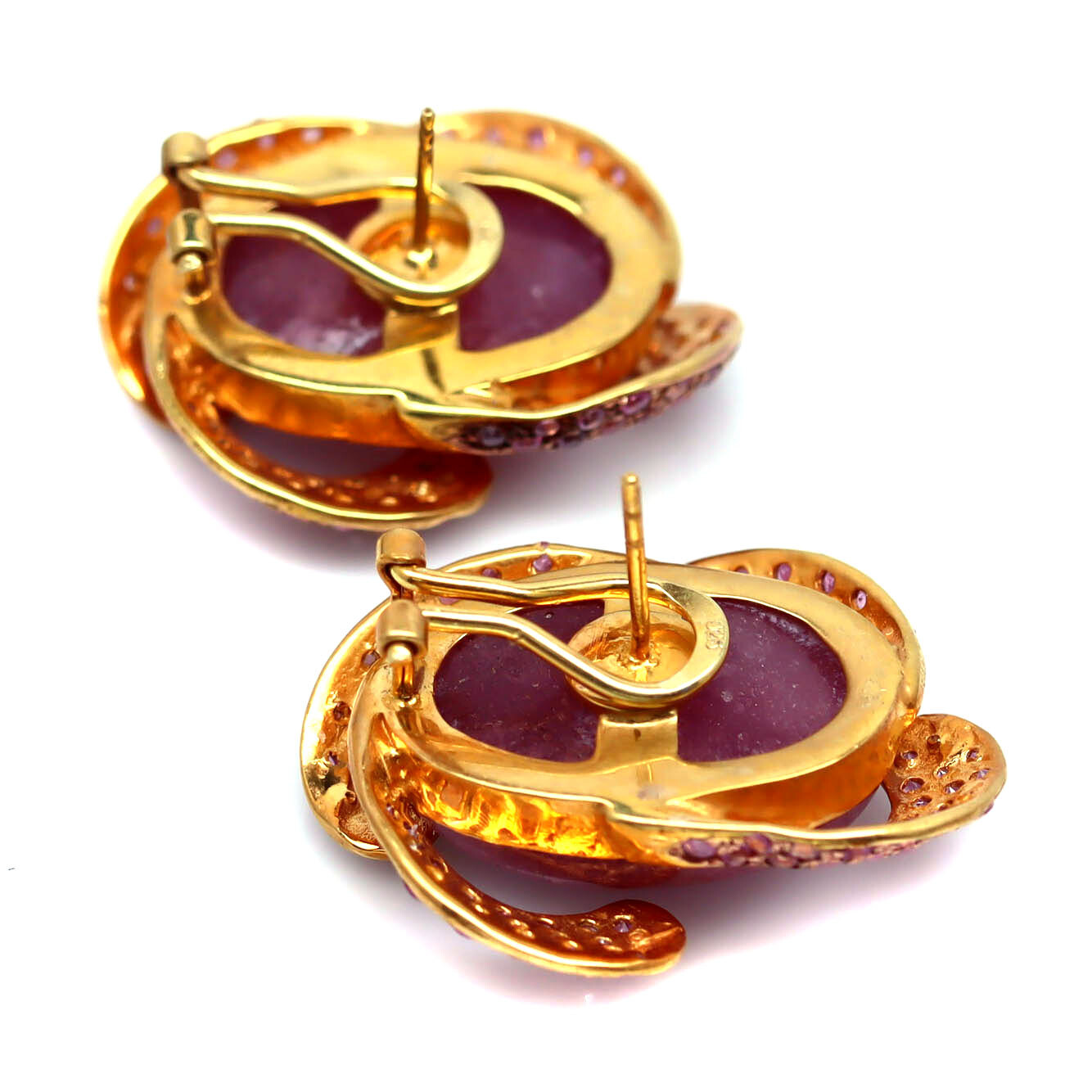 Gemstone Heated 17 x 21 MM. Red Ruby, Pink Sapphire Earrings 925 ...