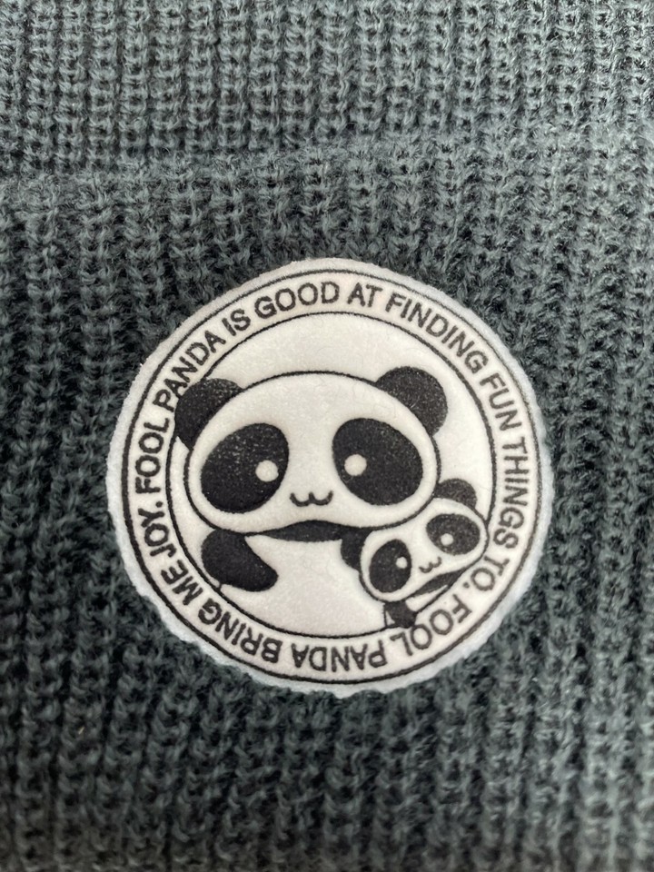 Embroidered Grey Panda Knit Stocking Cap Beanie Lucky Fool Good Pandas ...