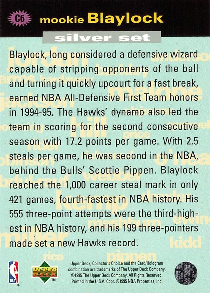 Mookie Blaylock Silver Set You Crash The Game Basketball 95 Upper Deck ...
