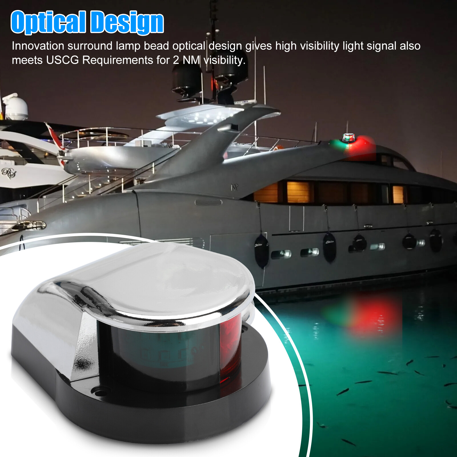 Waterproof Red Green Boat Navigation Light LED Front Pontoon Marine Bow ...
