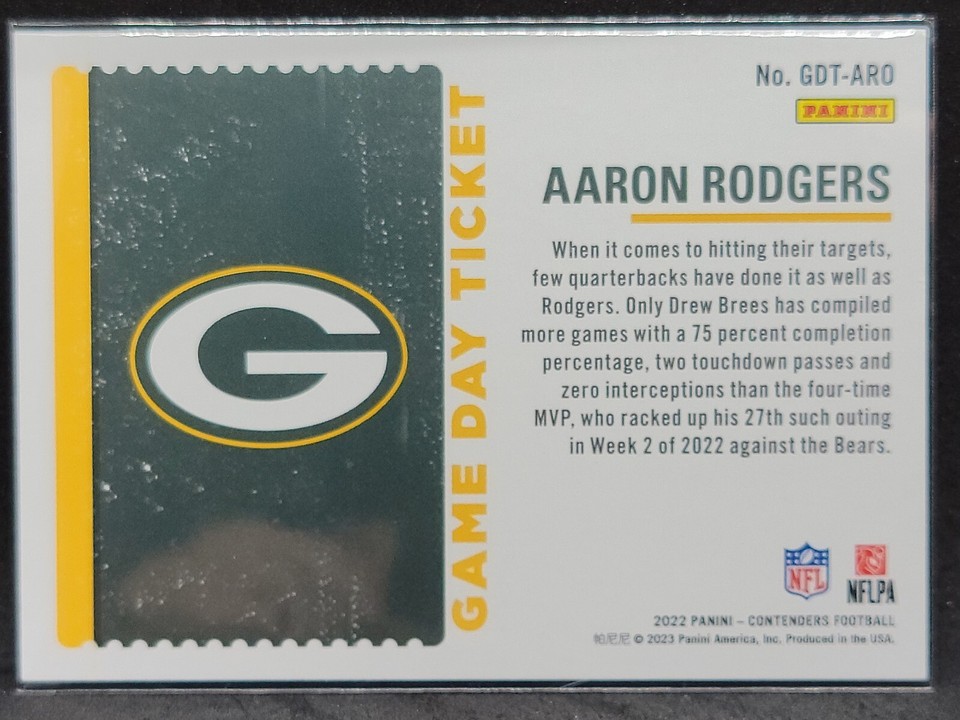 AARON RODGERS 2022 Contenders Game Day Ticket Insert #GDT-ARO Packers ...