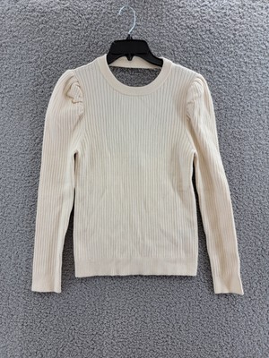 Cliche Ribbed Knit Square Back Top Women's L White Crew Neck Long ...