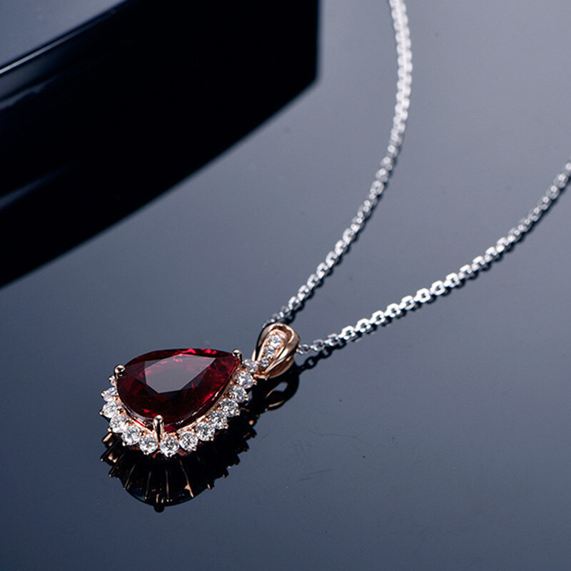 Teradrop Style Women Lady Jewelry Red Garnet Gemstone Rose Gold ...