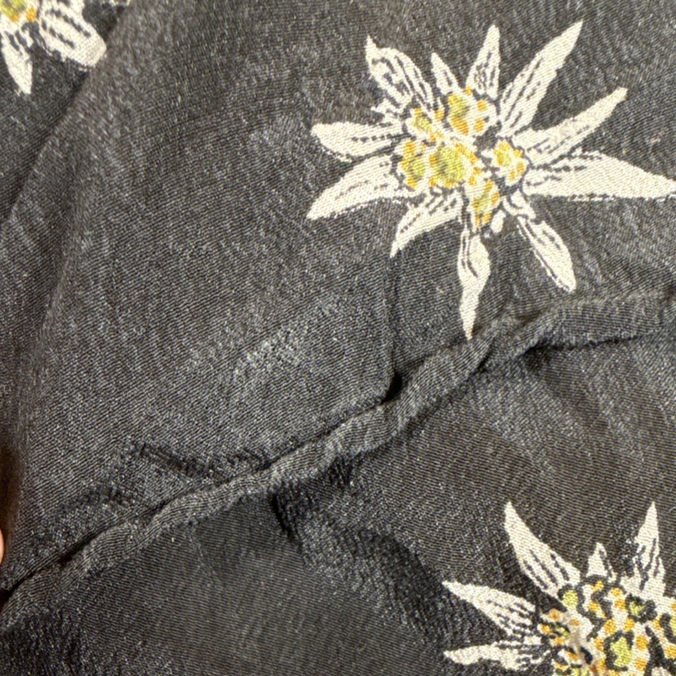Vintage Silk Edelweiss Flower Scarf & Matching Clip Set Black White ...