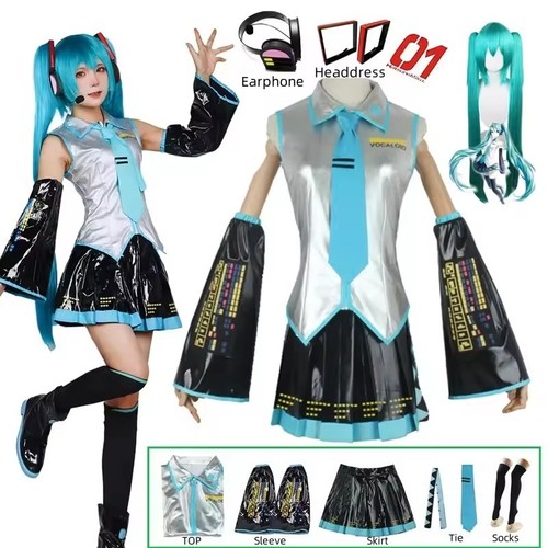 Deluxe Hatsune Miku Costume Vocaloid Cosplay Uniform Headset Wig ...
