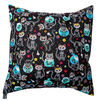 Day of the Dead Skeleton Cats Cushion Cover Case fits 18" x 18" Cotton ...