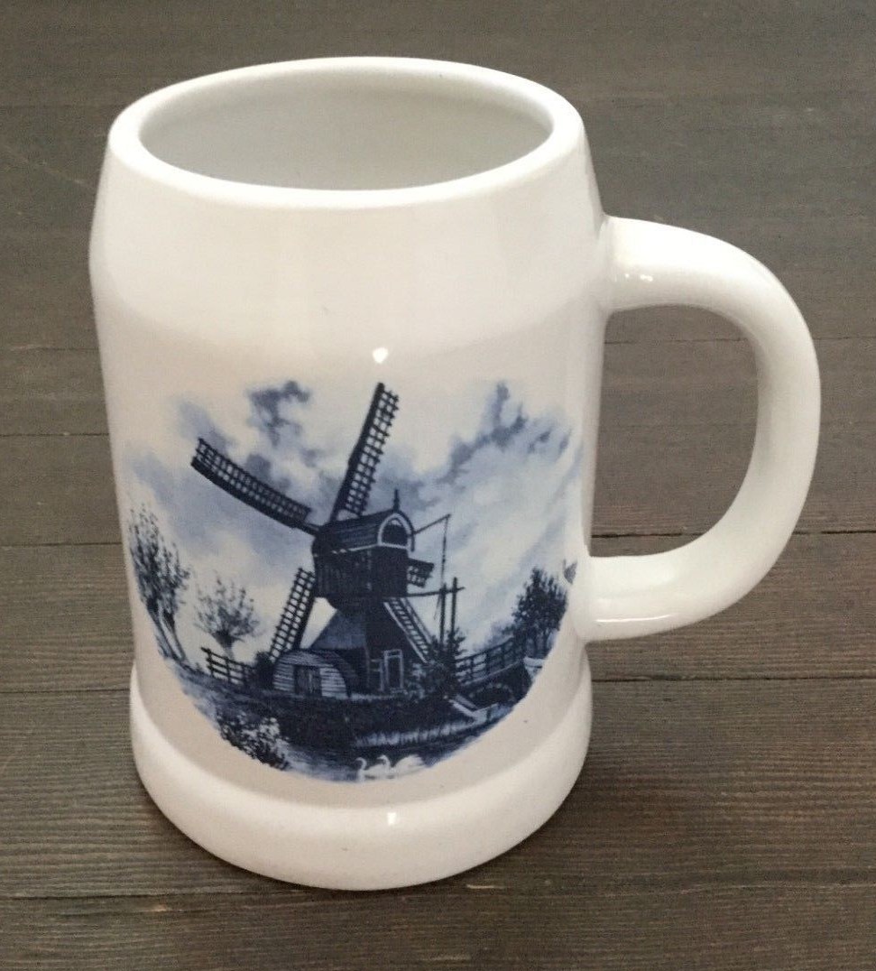 Delft Ceramic Stein Ter Steege Handcrafted in Holland Blue Windmill | eBay