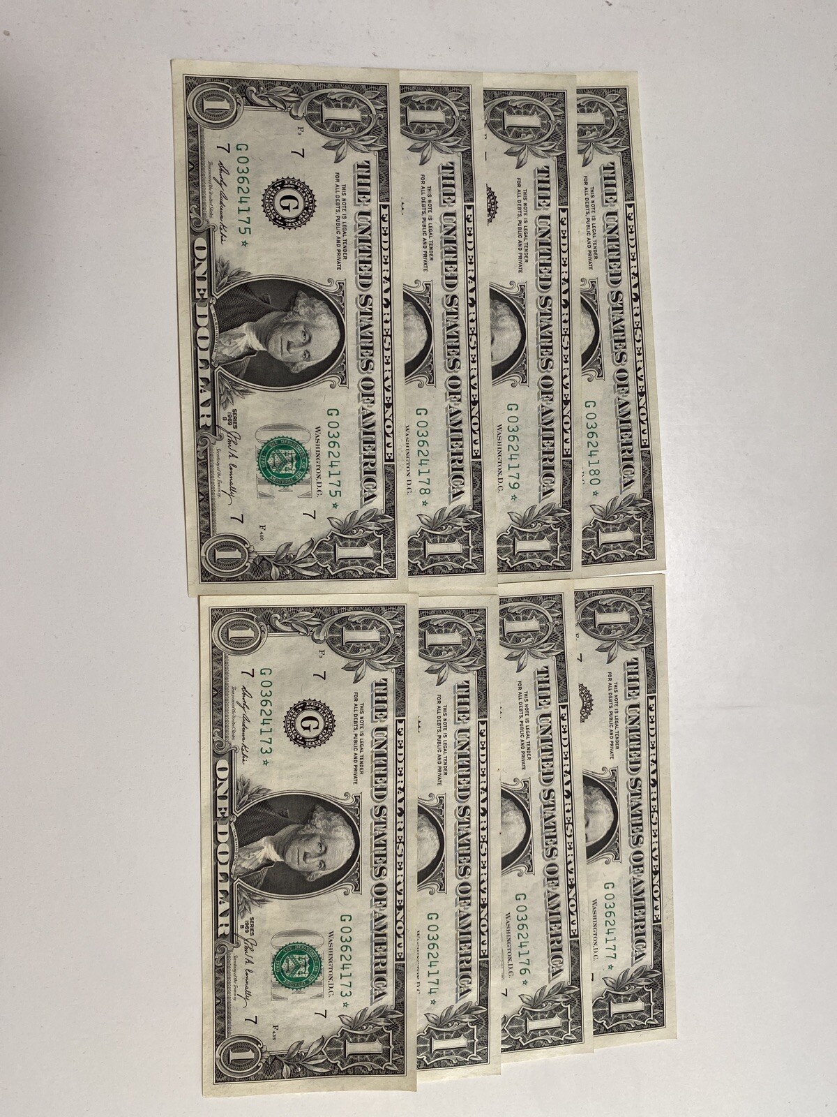 8 of 1969B $1 Consecutive Low Mix Laddar Number Star notes 01234567/8/9 ...