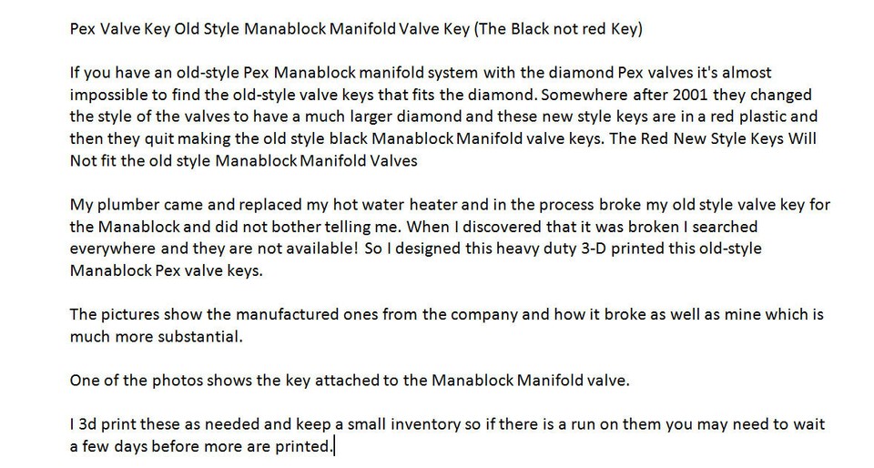 Pex Valve Key Old Style Manablock Manifold Valve Key (The Black not red ...