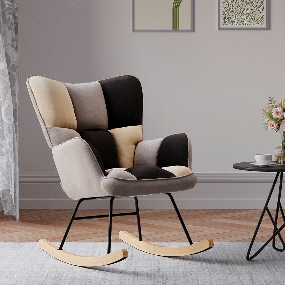 Sherpa Rocking Chair Solid Wood Leg Rocker Armchair Recliner Living ...
