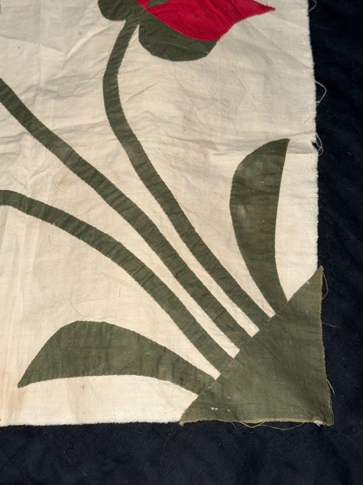 Antique Early Hand Sewn Applique Quilt Block Tulips in Pot 15 x 15 inch ...