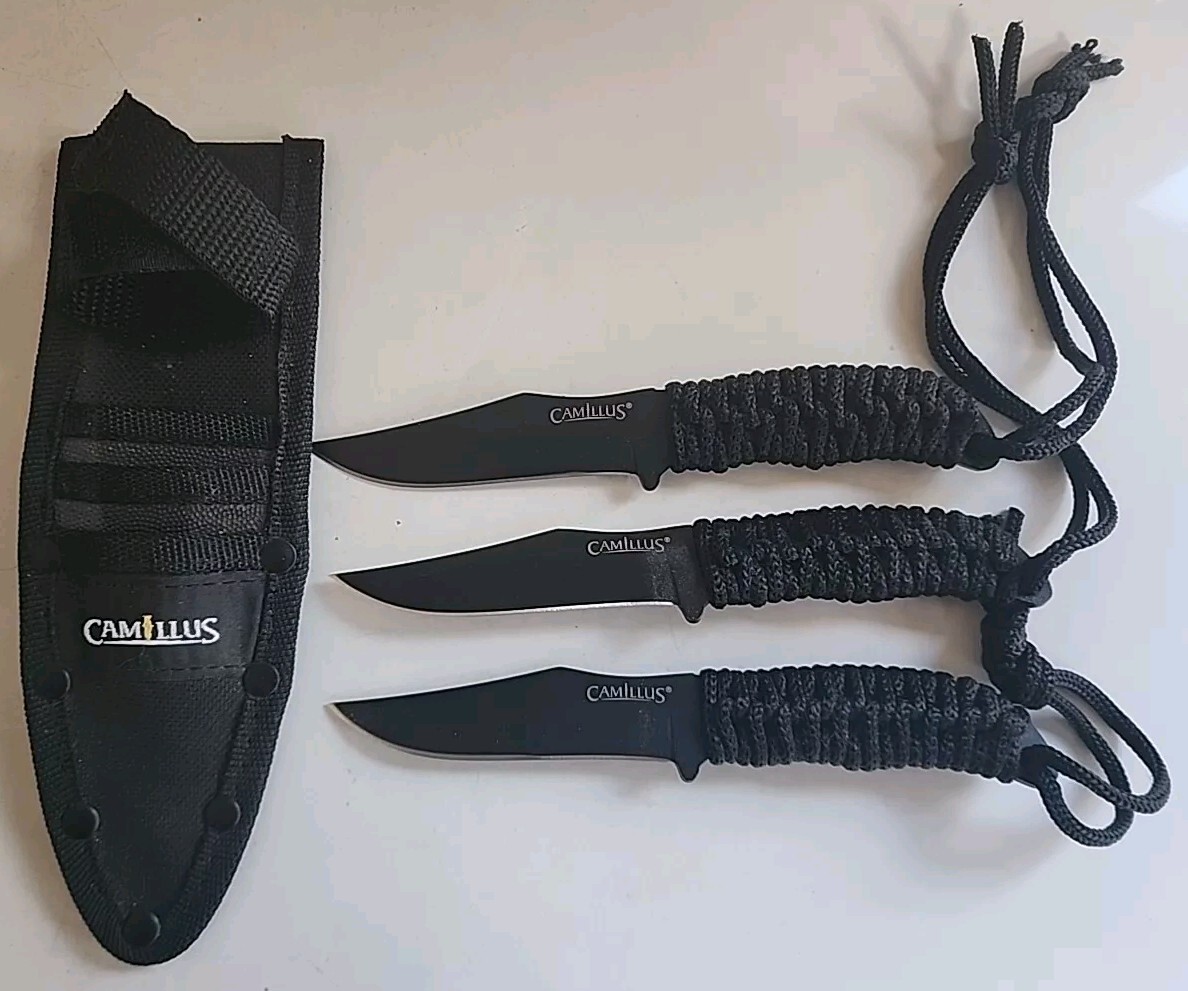 3 Piece Camillus Paracord Fixed Blade Knife Set, Hunting, Fishing ...