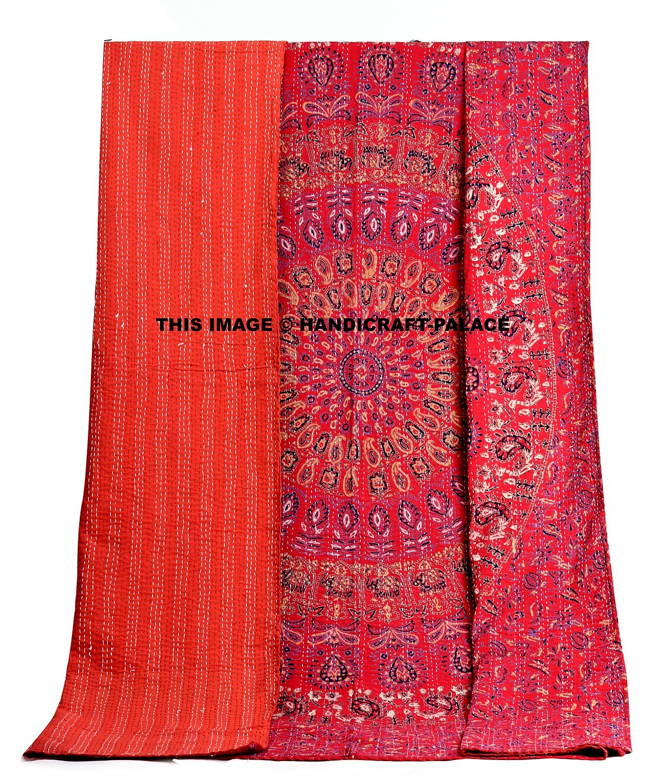 Indian Red Bed Cover Cotton Bedding Blanket Peacock Mandala Printed ...