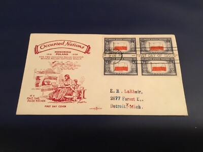 FDC Covers 1939 # 909 1st Pen Arts Cachet Poland Occupied Nations USA ...