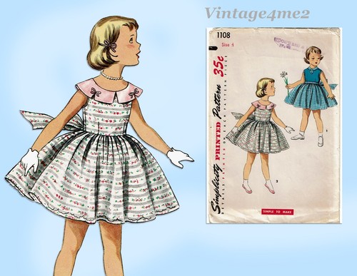 1950s Vintage Simplicity Sewing Pattern 1108 Uncut Toddler Girls Dress ...