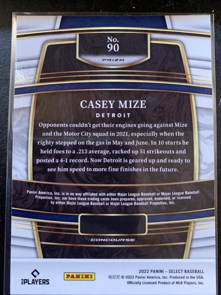 2022 Panini Select Baseball Silver Scope Prizm Casey Mize #90 Detroit ...